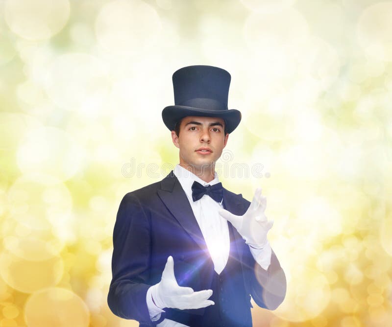 Man Magician with Cylinder Hat Stock Image - Image of circus, break ...