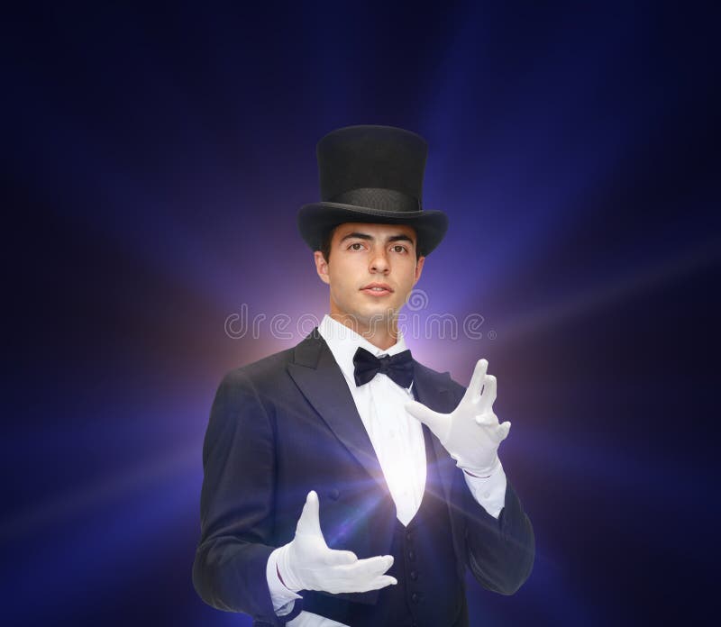 Magician in Top Hat Showing Trick Stock Photo - Image of conjuring ...
