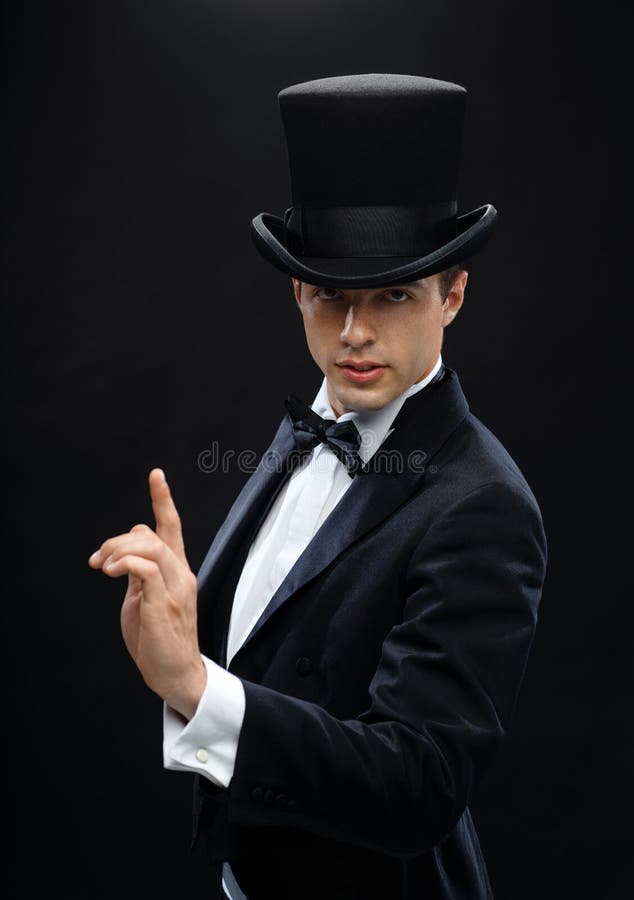 Magician in Top Hat Showing Trick Stock Image - Image of magician ...