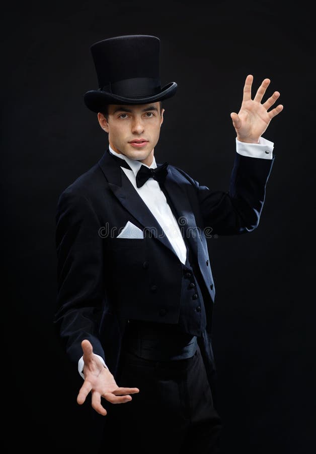 Magician in Top Hat Showing Trick Stock Image - Image of magictrick ...