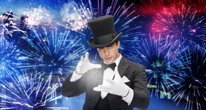 Magician in Top Hat Showing Trick Stock Photo - Image of classic ...