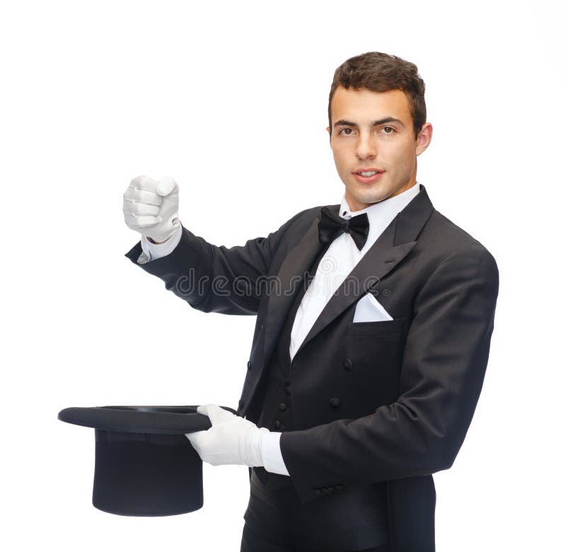 Magician in Top Hat Showing Trick Stock Image - Image of magic ...