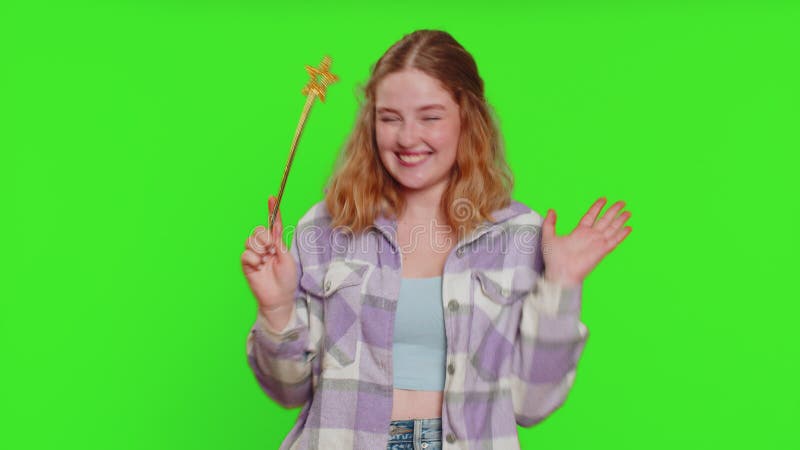 Magician Witch Young Woman Gesturing With Magic Wand Making Wish Come True Casting Magician