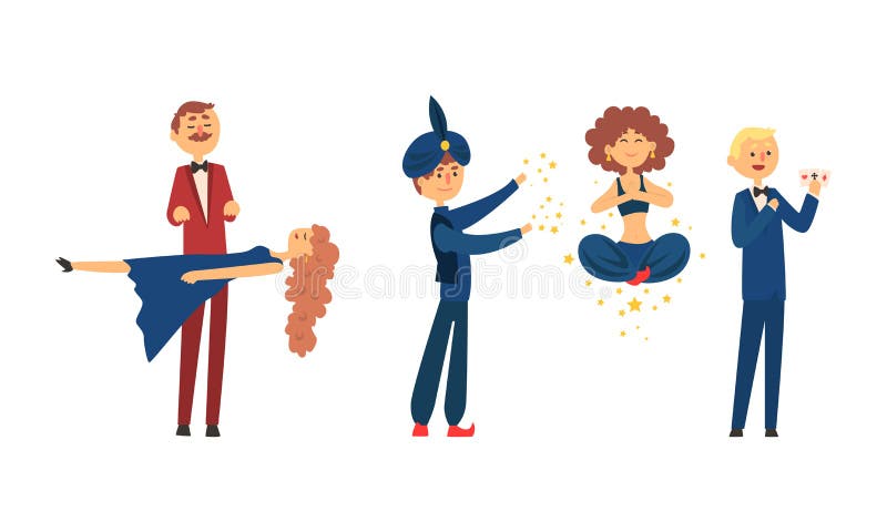 Magicians Performing Tricks Set, Circus Artists Characters Taking Part ...