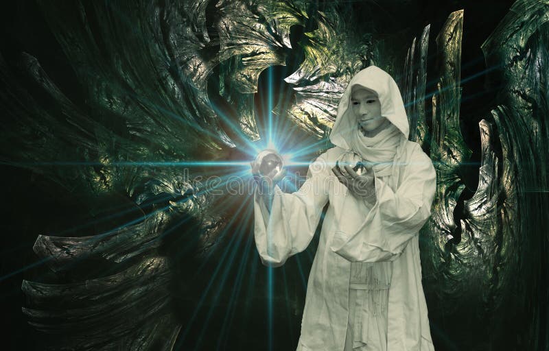 Un Jeune Magicien De Brunette Moulant Une Bille De Foudre Photo stock ...