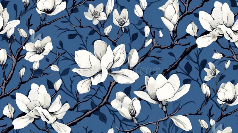 Magine Block Print Style Rendering Half-drop Repeat Pattern with Leaves ...