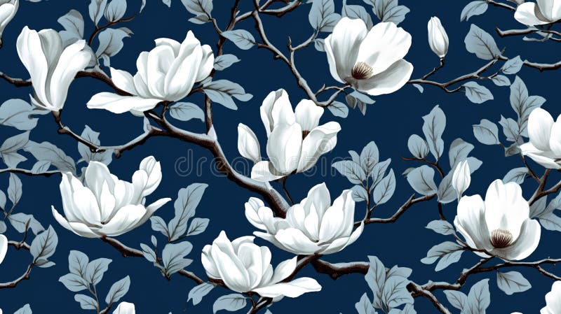 Magine Block Print Style Rendering Half-drop Repeat Pattern with Leaves ...