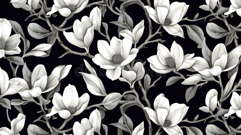 Magine Block Print Style Rendering Half-drop Repeat Pattern with Leaves ...