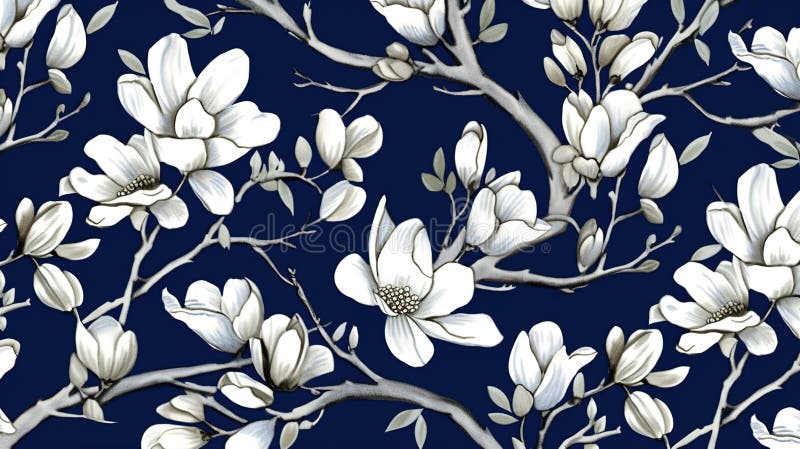 Magine Block Print Style Rendering Half-drop Repeat Pattern with Leaves ...