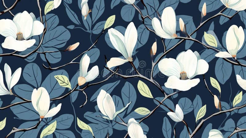 Magine Block Print Style Rendering Half-drop Repeat Pattern with Leaves ...