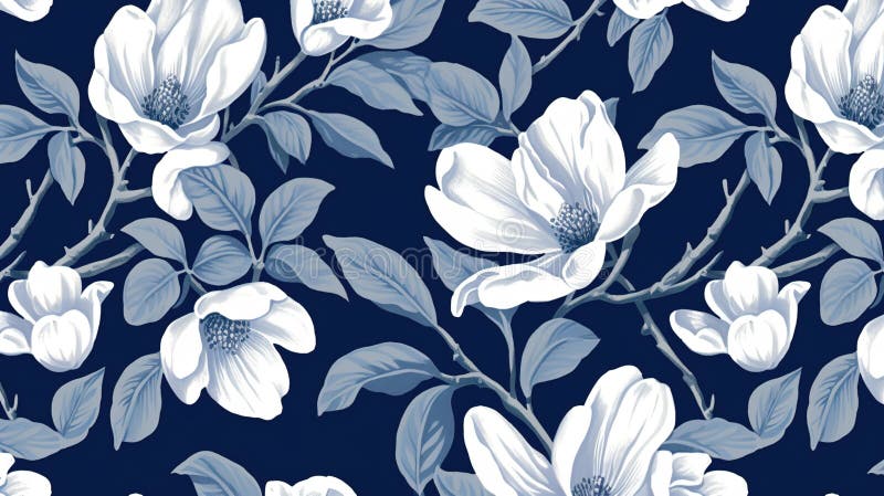 Magine Block Print Style Rendering Half-drop Repeat Pattern with Leaves ...