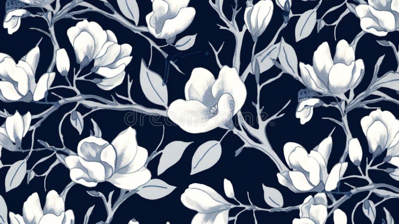 Magine Block Print Style Rendering Half-drop Repeat Pattern with Leaves ...