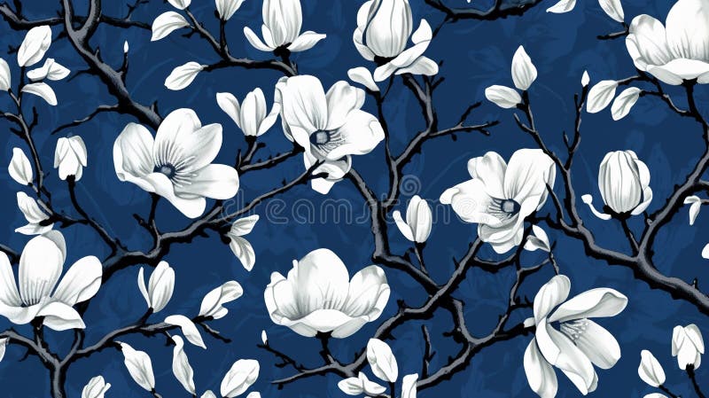Magine Block Print Style Rendering Half-drop Repeat Pattern with Leaves ...