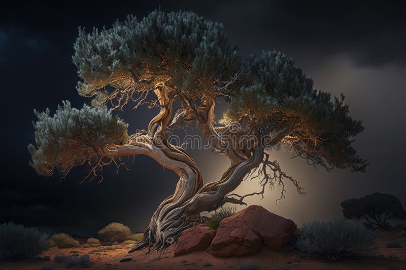 Maginficent Large Chinese Juniper Tree Lightning Dark Clouds Sky by ...