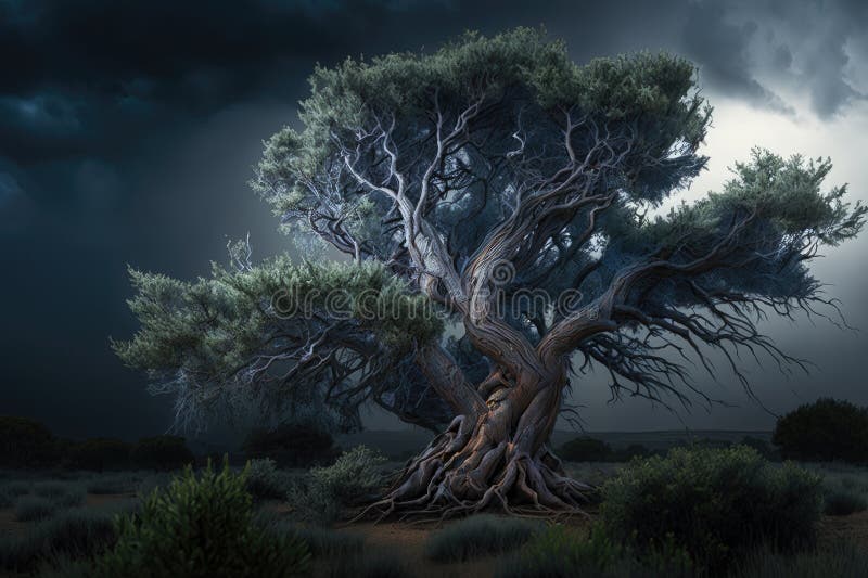 Maginficent Large Eastern Red Cedar Tree Lightning Dark Clouds Sky by ...