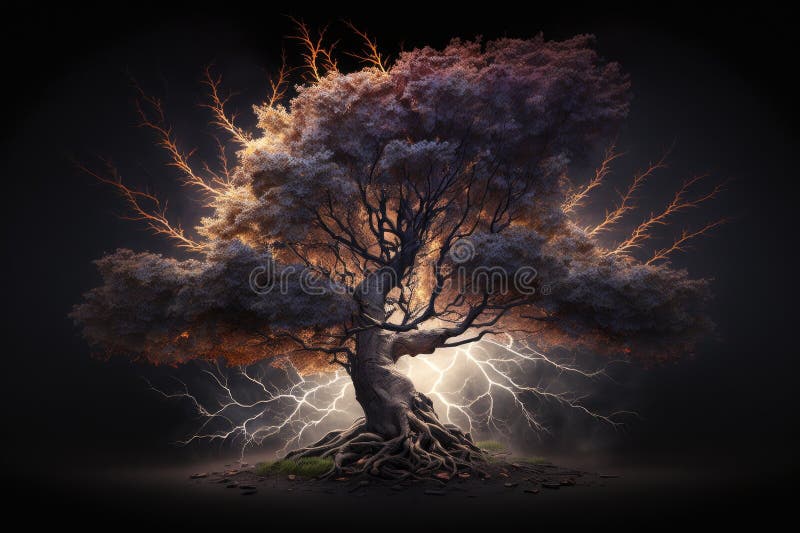 Maginficent Large Maple Tree Lightning Dark Clouds Sky by Generative AI ...