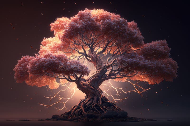 Maginficent Large Maple Tree Lightning Dark Clouds Sky by Generative AI ...