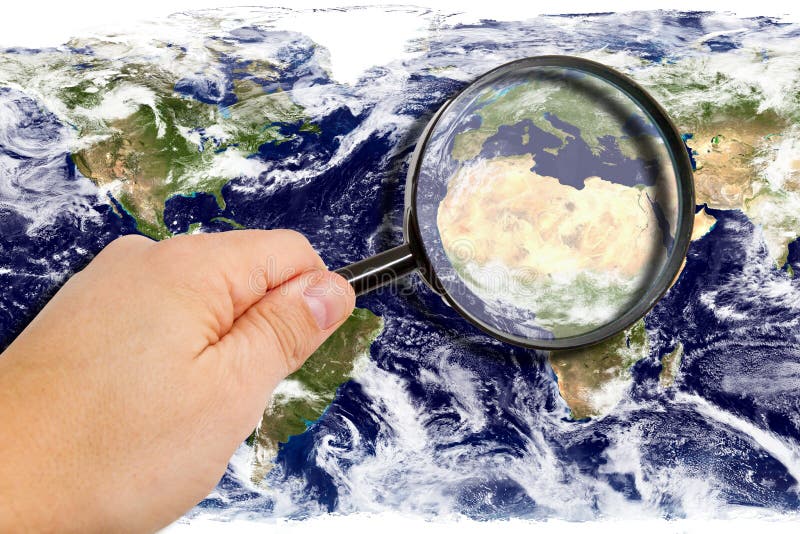 Maginfier with World Map - Earth Texture by NASA.gov Stock Photo ...