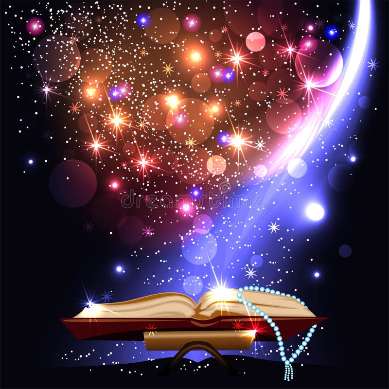 Magisches Buch mit Licht vektor abbildung. Illustration von plakat ...