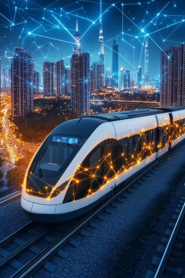Maglev Train Races through Smart City Skyline, Symbolizing Next-Gen ...