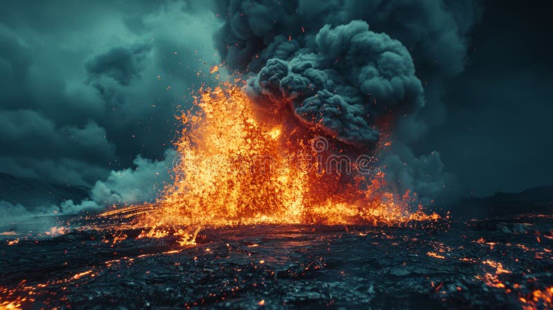 Magma Erupts Explosively from a Volcano, Sending Lava and Ash into the ...