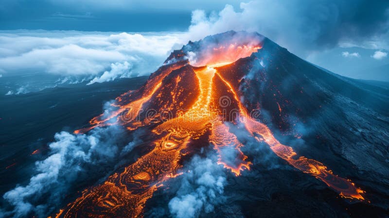 Magma Flows from an Active Volcano during a Dramatic Eruption with ...