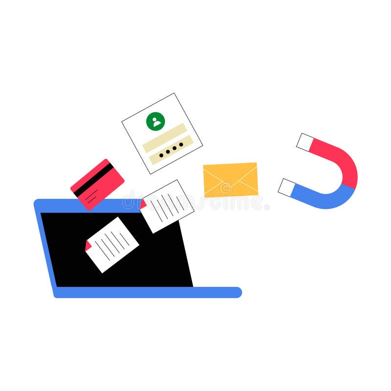 Magnet with Laptop and Data Elements in Flat Vector Illustration ...