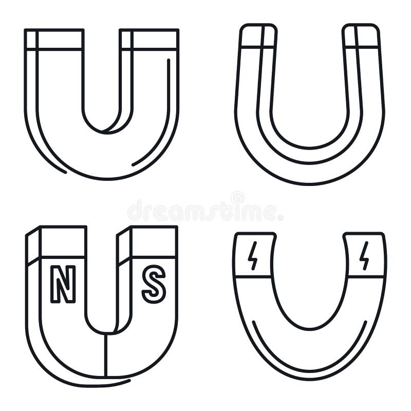 Magnet Attraction Icons Set, Outline Style Stock Vector - Illustration ...