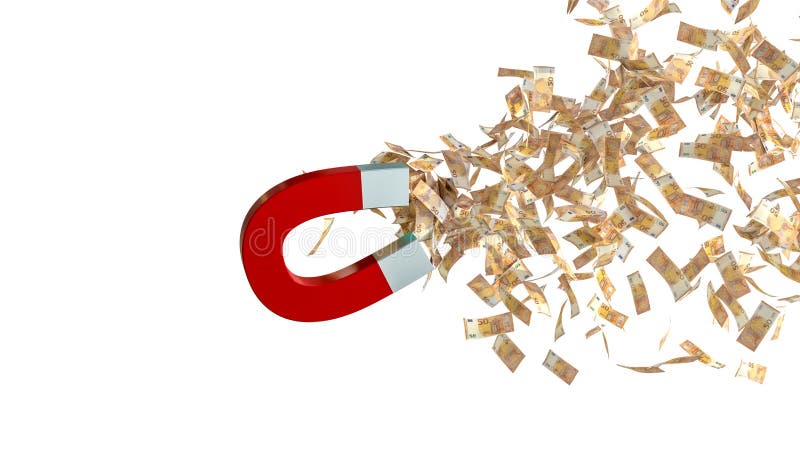 Magnet Attracts Euro Money Isolated on White Stock Illustration ...