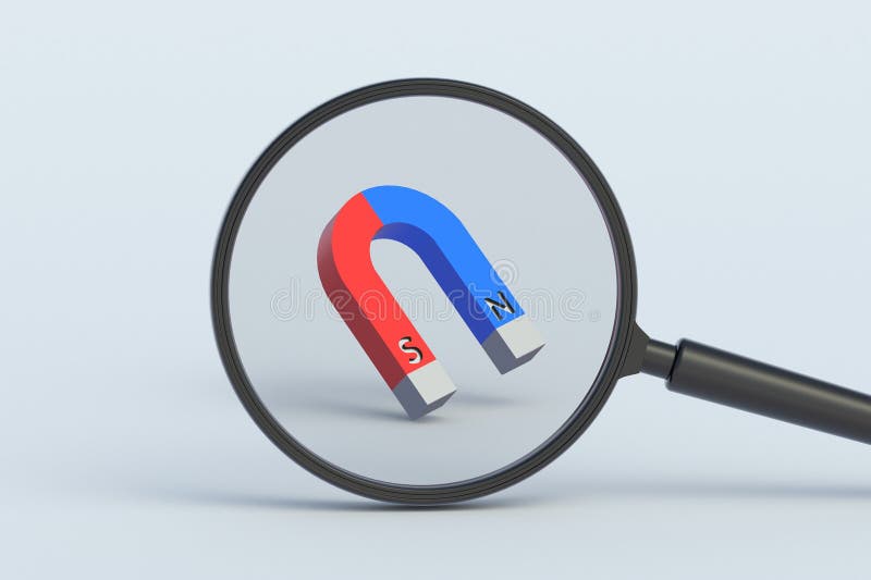 Magnet Behind Magnifying Glass Stock Illustration - Illustration of ...