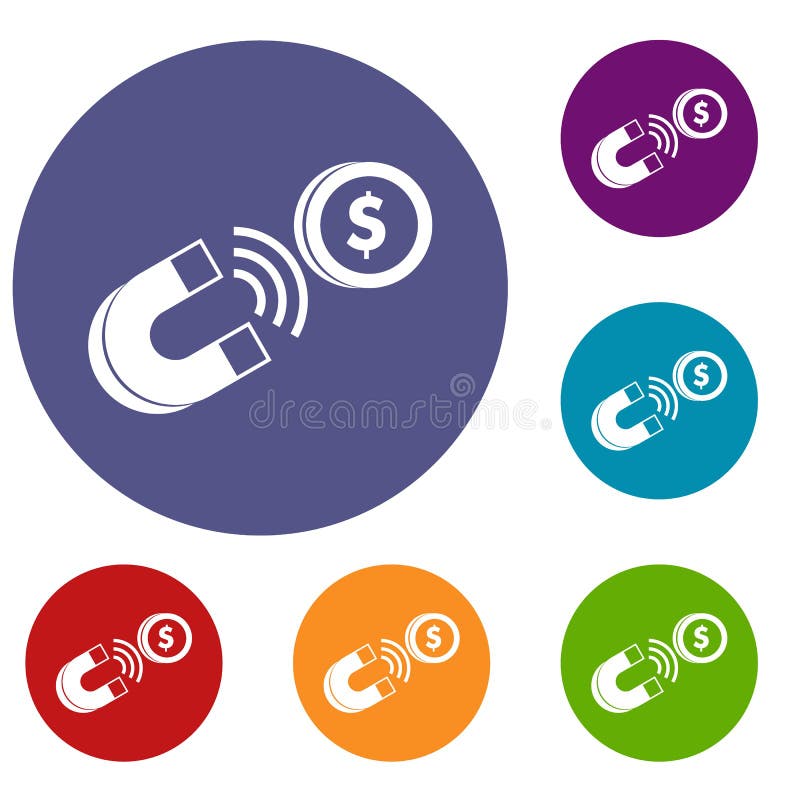 Magnet with coin icons set stock vector. Illustration of green - 95957006