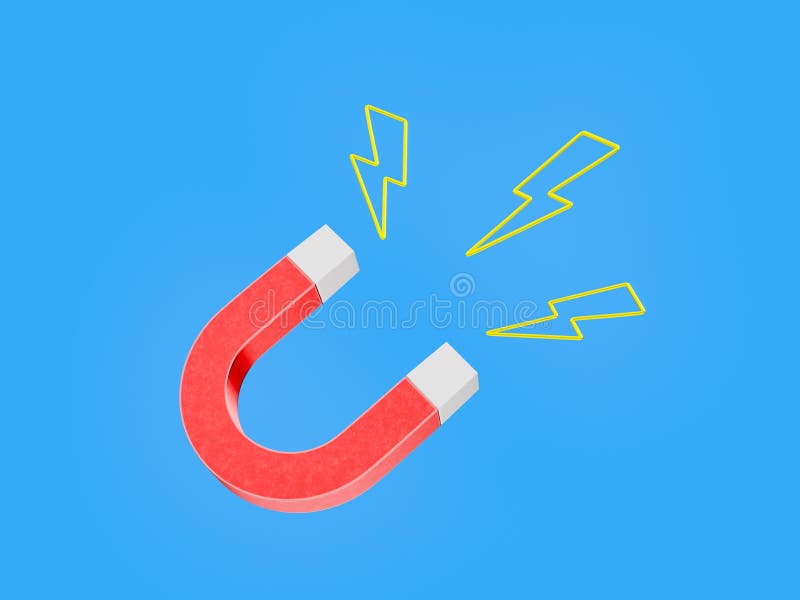Magnet with Lightning Isolated on Blue Background Stock Illustration ...