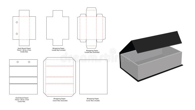 Magnet Lock Rigid Box Dieline Template Stock Vector - Illustration of ...