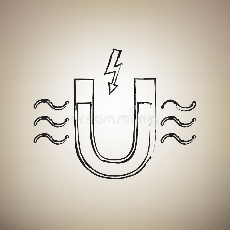 Magnet with Magnetic Force Indication. Vector. Brush Drawed Black Icon ...