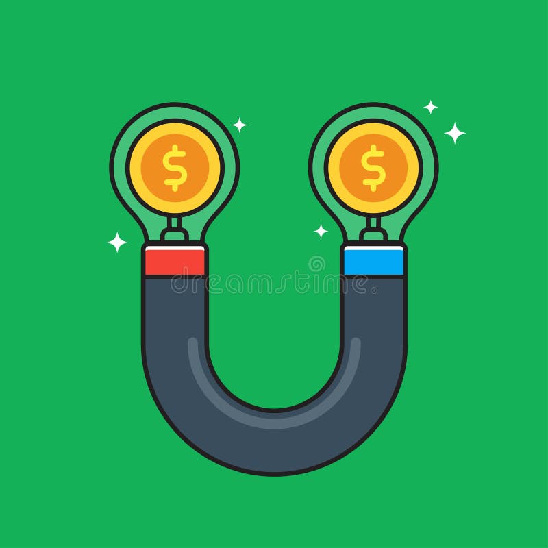 Magnet with a Money Bulb at Its Tip. Isolated Vector Illustration Stock ...