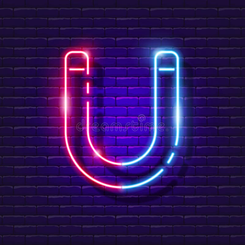 Magnet Neon Sign. Physics Lesson Glowing Sign. Vector Illustration for ...