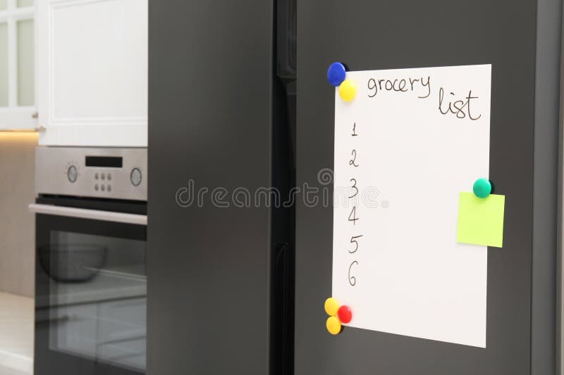 Magnetic Board with Grocery List and Note on Refrigerator in Kitchen ...