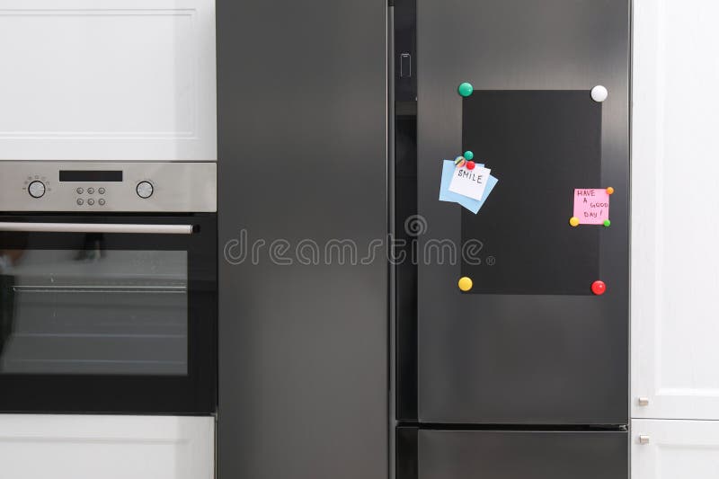 Magnetic Board and Notes on Refrigerator in Kitchen Stock Photo - Image ...