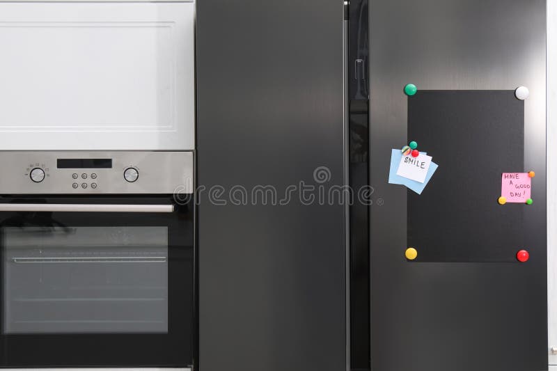 Magnetic Board and Notes on Refrigerator in Kitchen Stock Image - Image ...