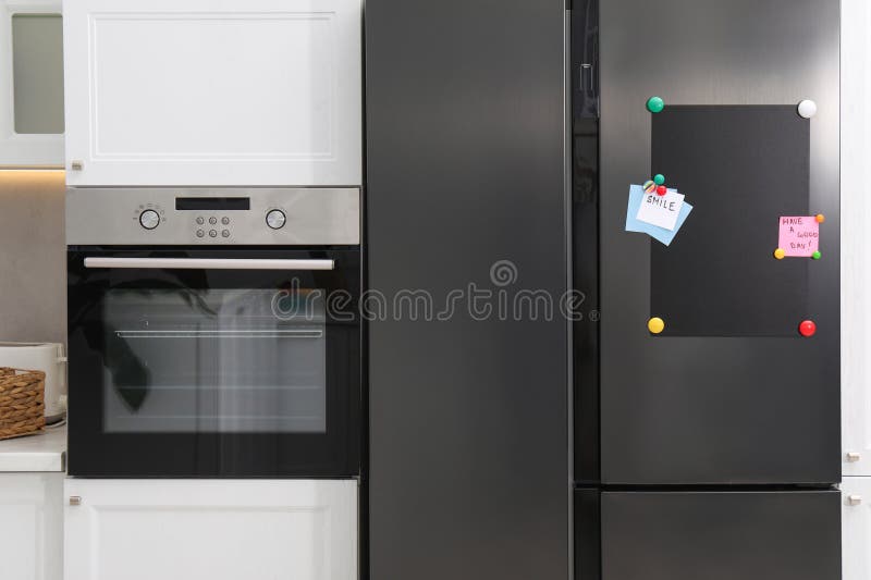 Magnetic Board and Notes on Refrigerator in Kitchen Stock Image - Image ...