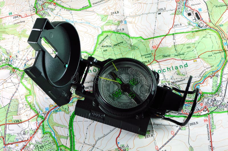 Magnetic compass with map stock photo. Image of compass - 7926170