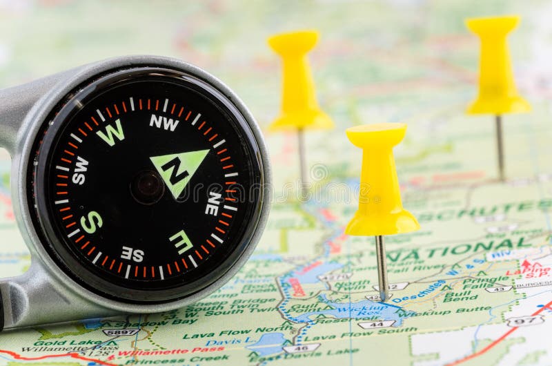 Magnetic Compass on a Map stock image. Image of oregon - 68477999