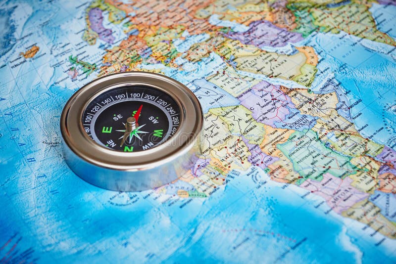 The Magnetic Compass on a Topographic Map Stock Image - Image of south ...