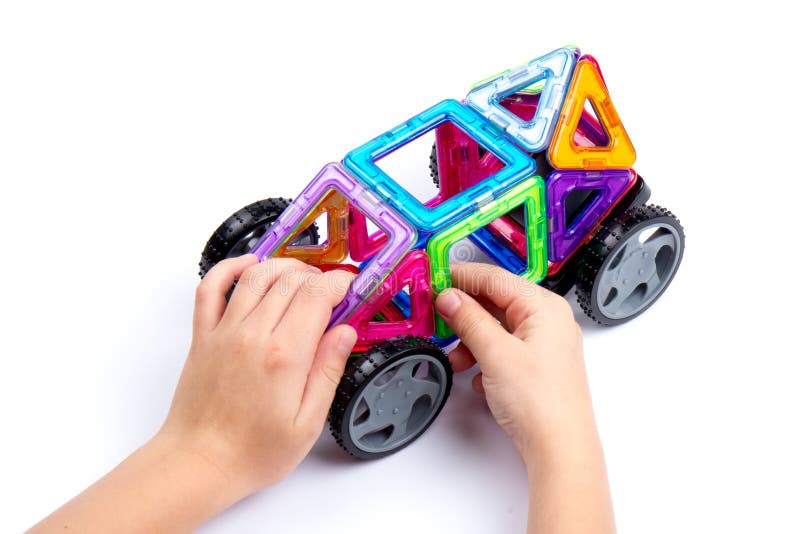 Children`s Toy Magnetic Designer, Isolated on White Background. Close ...