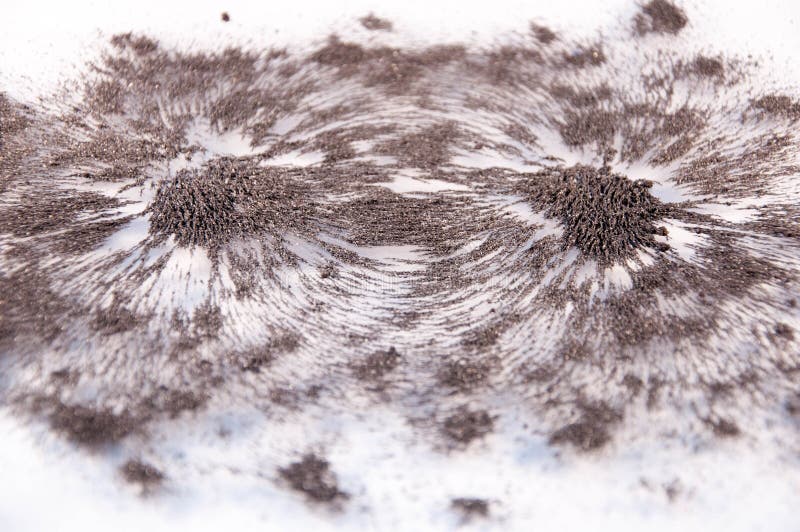 Iron Dust Showing the Magnetic Field Near a Magnet Bar on White ...