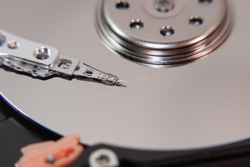 Hard Disk Drive Inside, Toned, Closeup Magnetic Head and Disk Surface ...