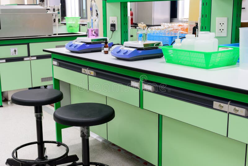 Magnetic Stirrer and Chemistry Experiment in Laboratory Stock Photo ...