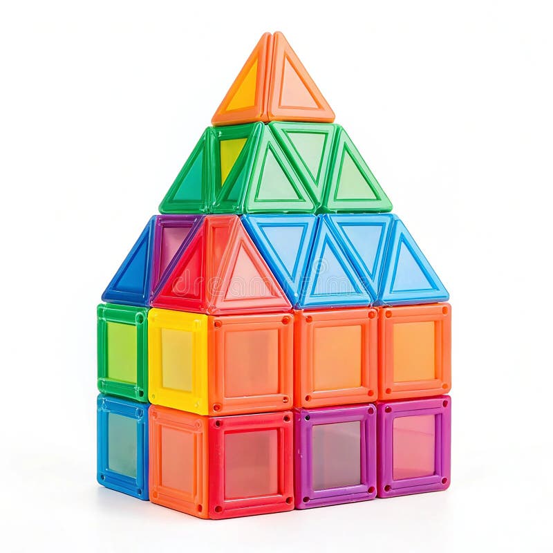 Magnetic Tile Building Set on White Background Stock Illustration ...