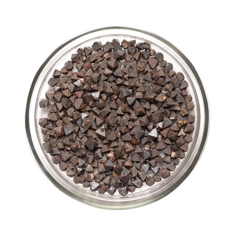 Magnetite Crystals, Octahedral, Double Pyramid Shaped, in Glass Dish ...