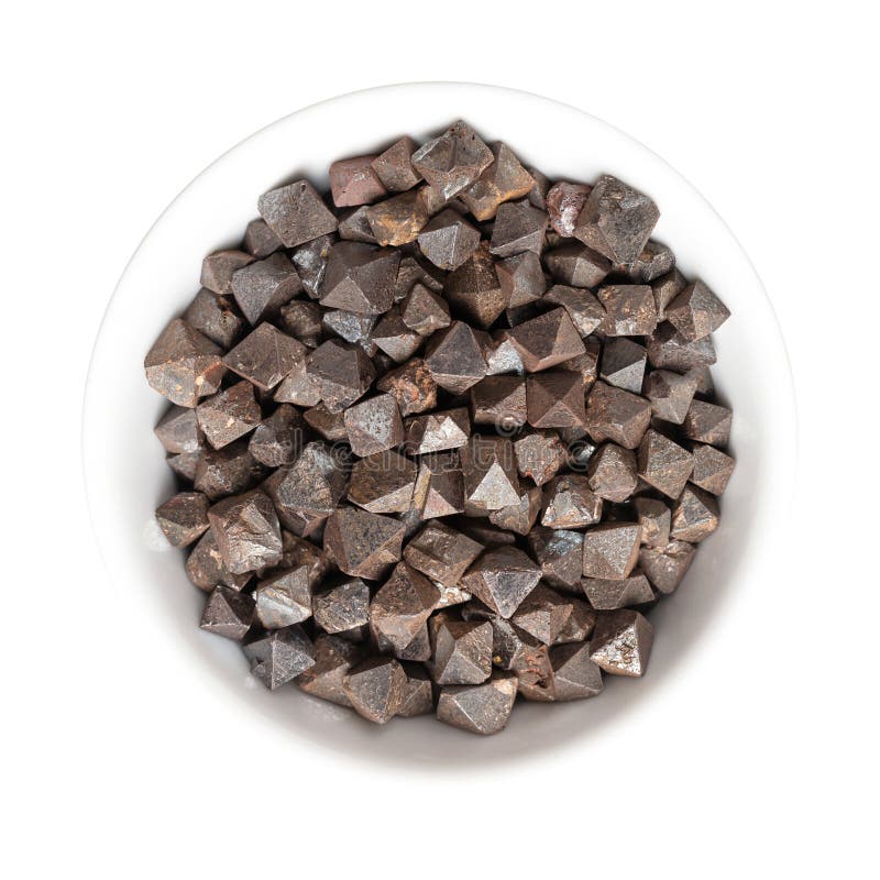 Magnetite Crystals, Octahedral, Double Pyramid Shaped, in White Bowl ...